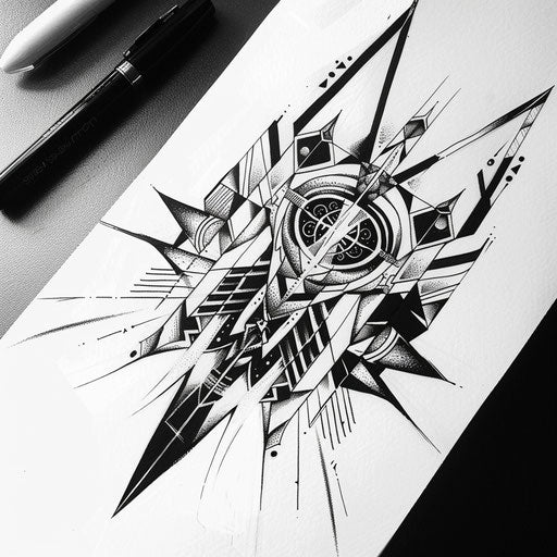 Dynamic tribal geometric tattoo design on white page – IMAGELLA