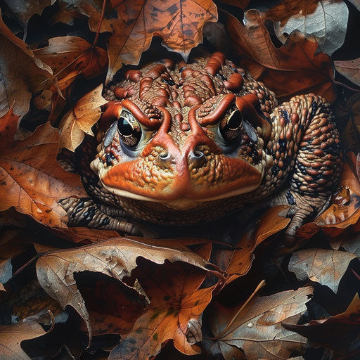 Toad resting on a bed of fallen leaves – IMAGELLA