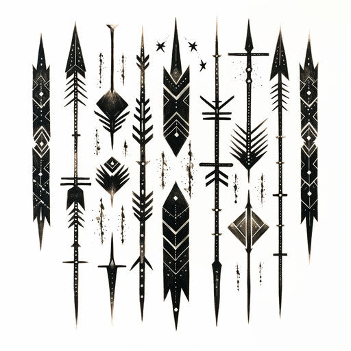 Black arrow with arrowheads on white background, style of columns ...