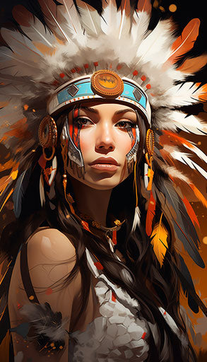 Native Indian woman's head with feathers in comic art style – IMAGELLA