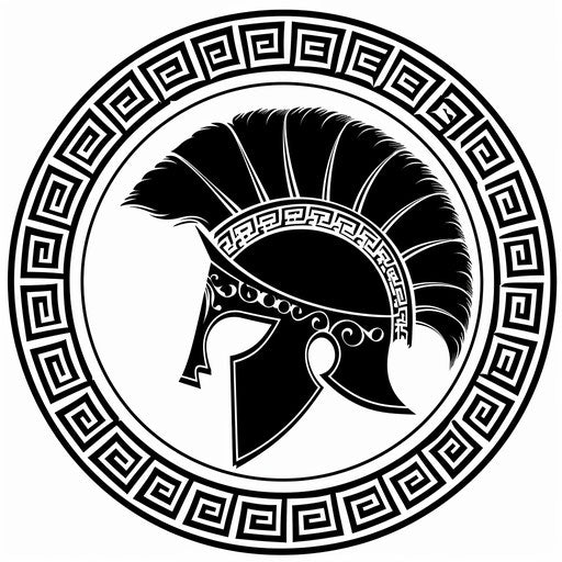 Spartan helmet in a traditional Greek border – IMAGELLA