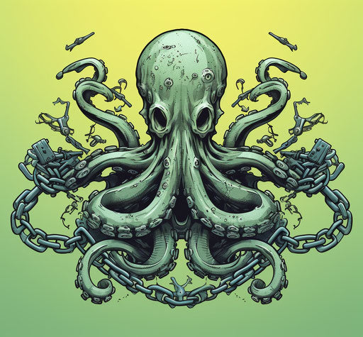 The octopus gripping an anchor with its teeth, cartoon style – IMAGELLA