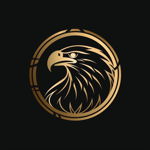 Stylish eagle logo with gold emblem on black background – IMAGELLA