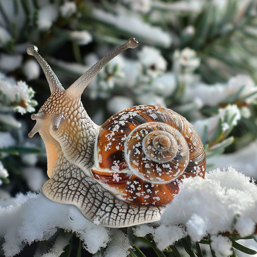 Wolf snail exploring snowy landscape with clinging snowflakes – IMAGELLA