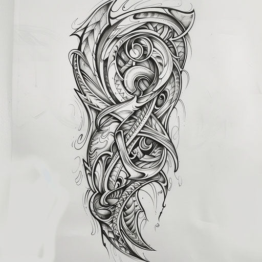 Hand-drawn tattoo sketch of a moko design with organic shapes and ...