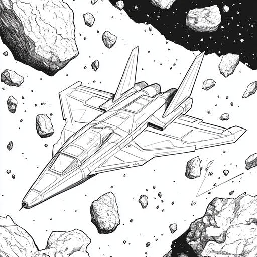 Futuristic space jet navigating through an asteroid field – IMAGELLA