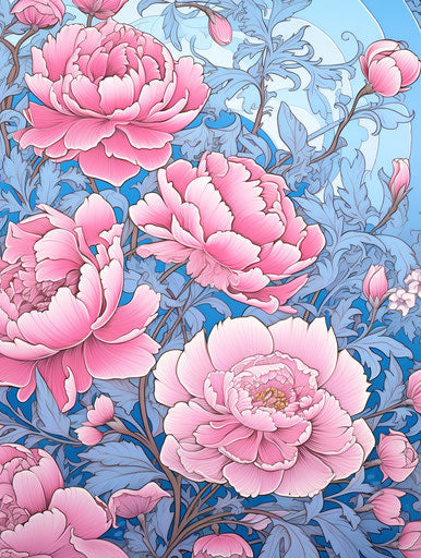 Flowers and Islamic drawings in light pink and sky-blue – IMAGELLA
