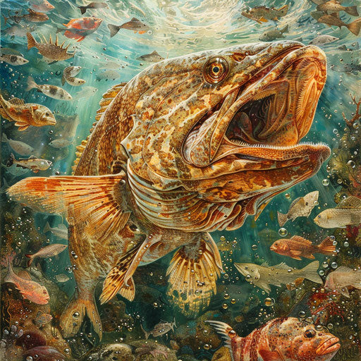 Rare sight of a Warsaw grouper during its spawning season, surrounded ...