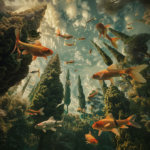 Surreal landscape with fish swimming among trees – IMAGELLA