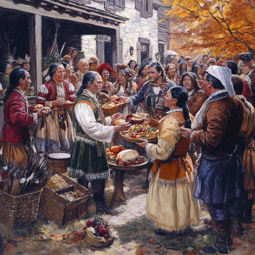 Detailed illustration of gift and food exchange Thanksgiving – IMAGELLA