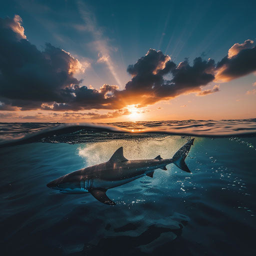 Shark at twilight with sunlight filtering through – IMAGELLA
