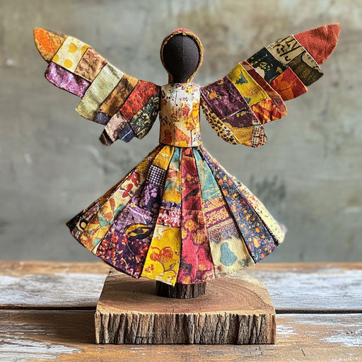 Handcrafted angel from recycled materials on wood base – IMAGELLA