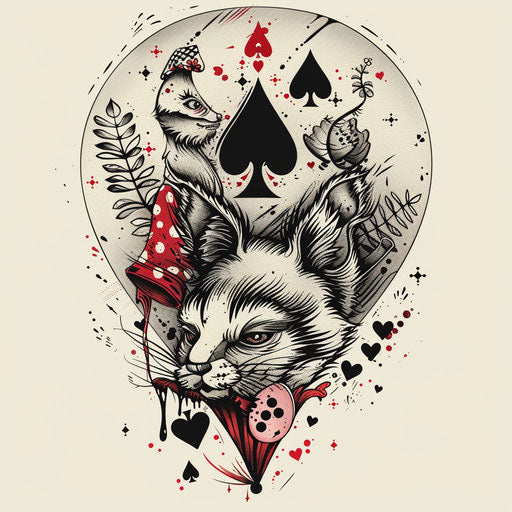 Whimsical spade tattoo with playful animals – IMAGELLA