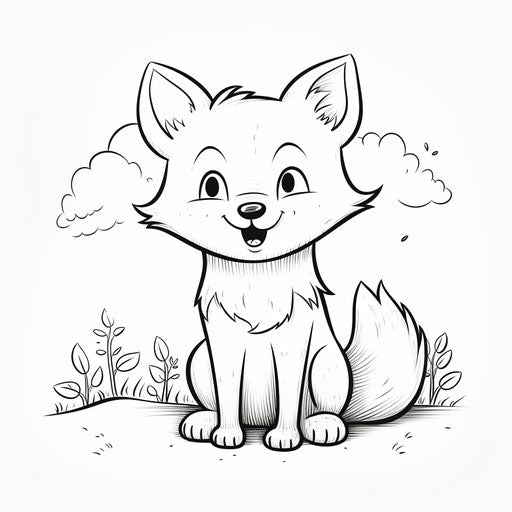 Smiling fox, simplified line work, child's drawing in b&w – IMAGELLA