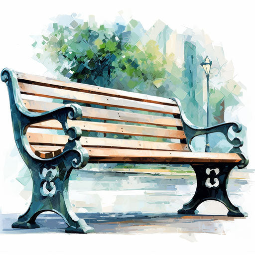 Bench clipart in Impressionistic Art style, on white background – IMAGELLA