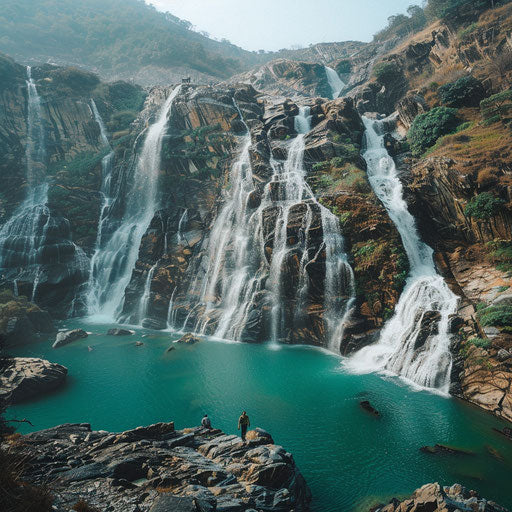 Dudh Sagar Waterfalls with turquoise pools and rugged landscape – IMAGELLA