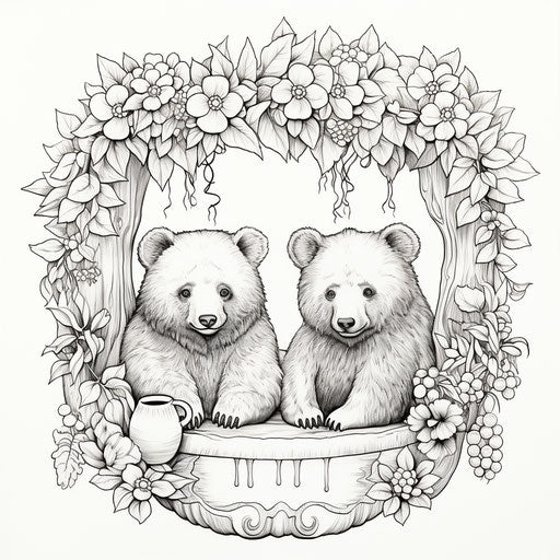 Two bears in an arch with leaves, goa-inspired style – IMAGELLA