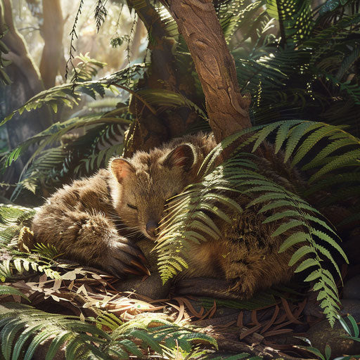 A quokka enjoying a peaceful nap in the shade of a giant fern – IMAGELLA