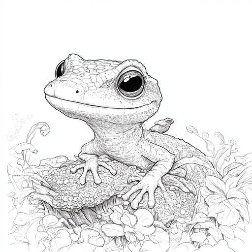 Fantastical gecko with enchanted features, in the style of Mamoru ...