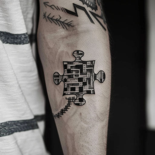 Optical illusion puzzle piece tattoo with black and white contrast ...