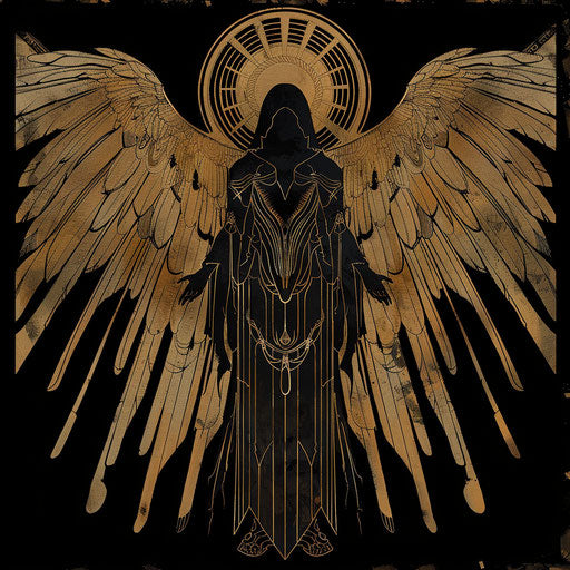 Stylized tattoo sketch of the angel of death with Art Deco elements in ...