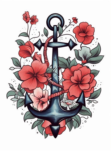 Simplified sea anchor with red and black flowers – IMAGELLA