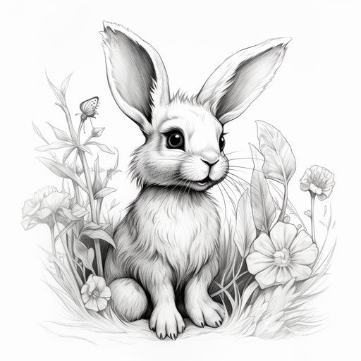 Drawing a rabbit with black and white pencil, in the style of ...
