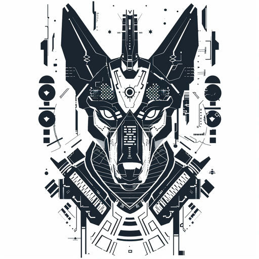 Futuristic Anubis stencil design with cybernetic elements, on white ...