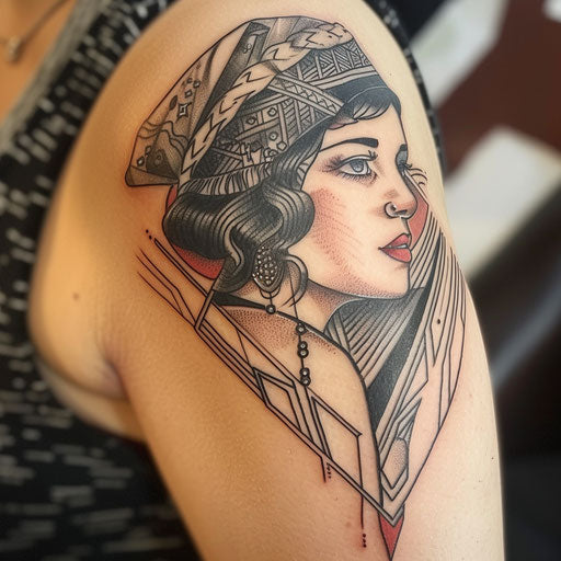 Art deco style gangster tattoo with geometric patterns and a flapper ...