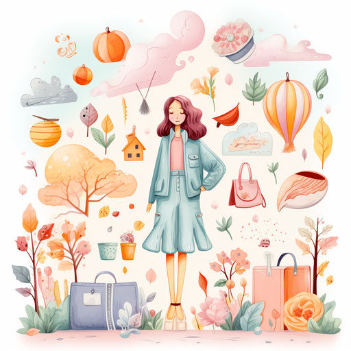 September clipart in the style of Pastel Colors Art, on white ...