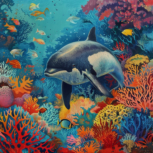 Solitary dolphin navigating through coral reefs – IMAGELLA