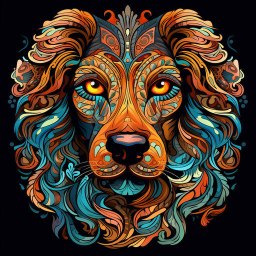 Colorful brown dog head pattern with lace and flower colors – IMAGELLA