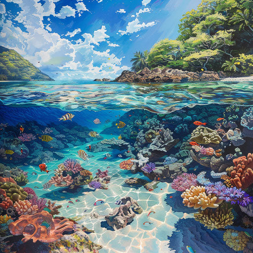 Rock beach with vibrant coral reefs and colorful fish – IMAGELLA