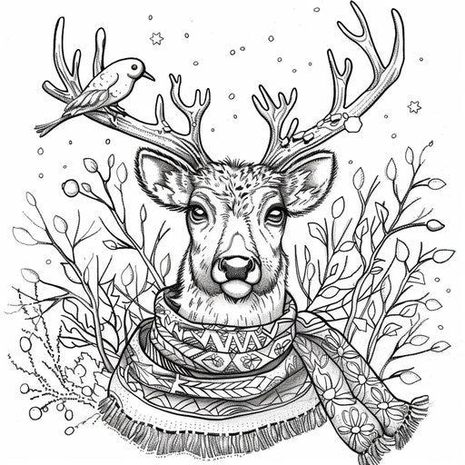 Adorable reindeer with a festive scarf in the style of Teagan White ...