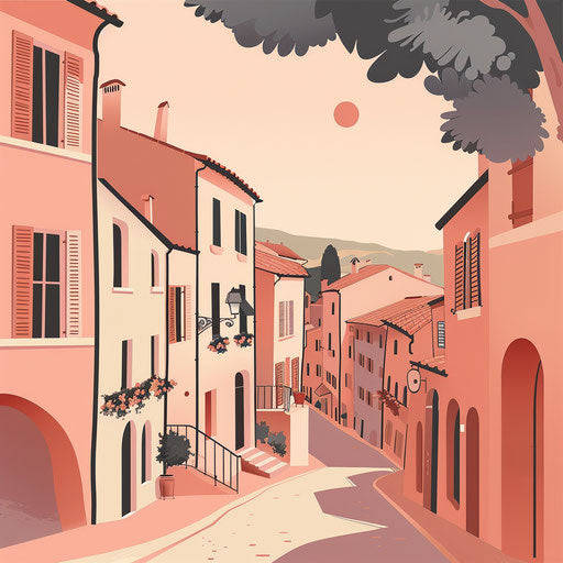 Serene town on dusky rose backdrop – IMAGELLA
