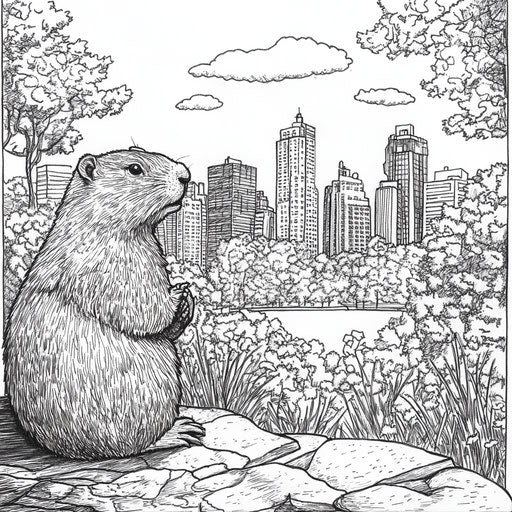 Groundhog in an urban park in the style of Stephen Wiltshire – IMAGELLA