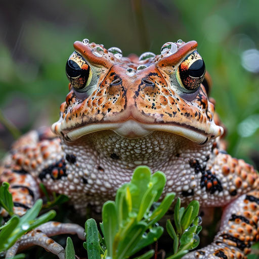 Close-up of a Western leopard toad with the early morning dew ...