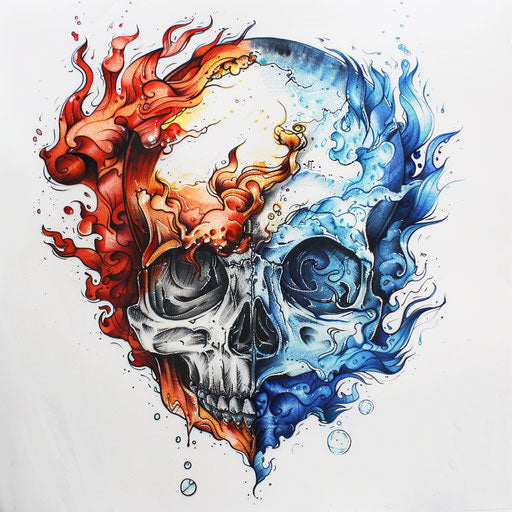 Elemental skull tattoo with fire, water, earth, and air – IMAGELLA