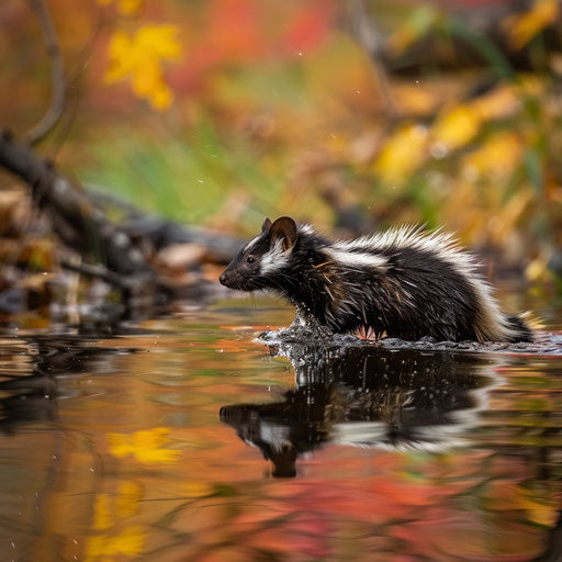 A lone eastern spotted skunk crossing a shallow stream – IMAGELLA