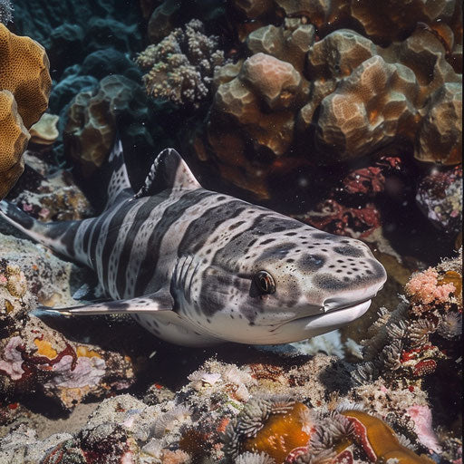Leopard shark resting among coral reefs – IMAGELLA