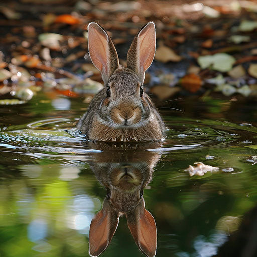 Reflection of a rabbit in a crystal-clear pond, a moment of tranquility ...