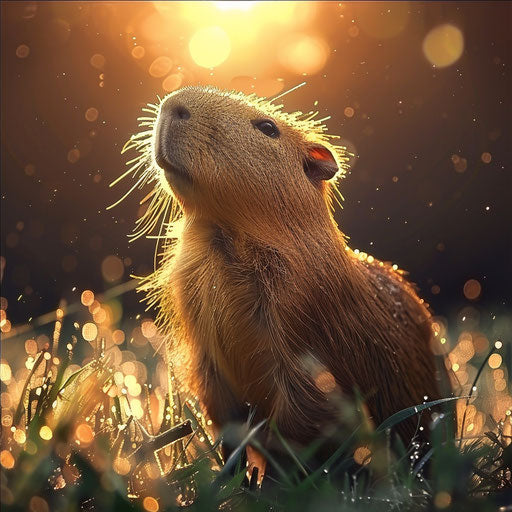 Capybara in morning light with dew on grass – IMAGELLA