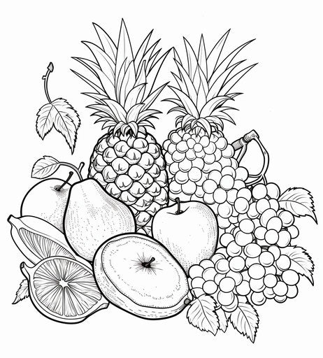 Fruit coloring page, in July, cheese style, object juxtaposition ...
