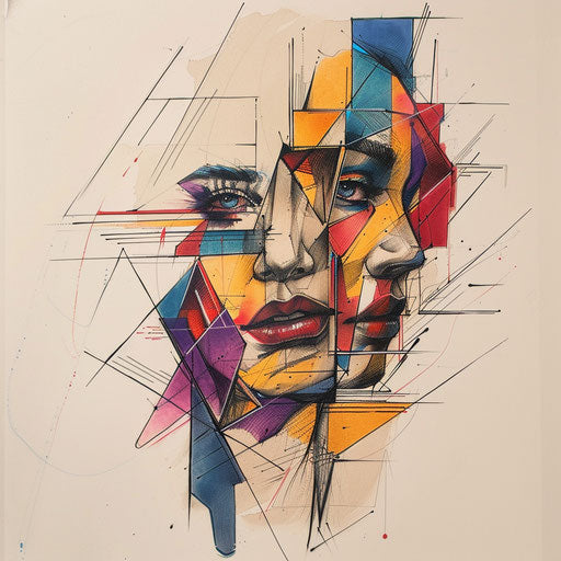 Abstract flat tattoo sketch with Freya in fragmented, colorful shapes ...