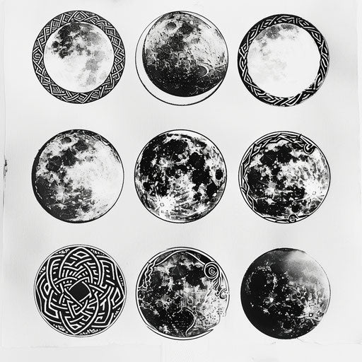 Moon phases with Celtic patterns on white canvas – IMAGELLA