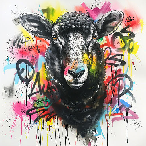 Vibrant urban graffiti style black sheep tattoo concept on white canvas ...