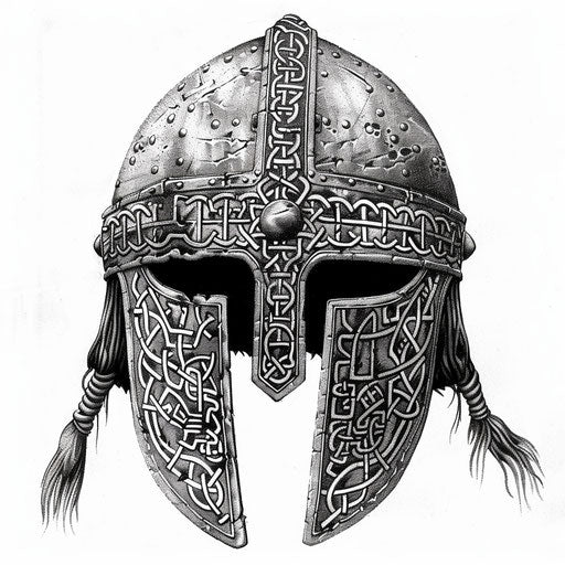 Ancient warrior helmet with detailed Norse runes – IMAGELLA