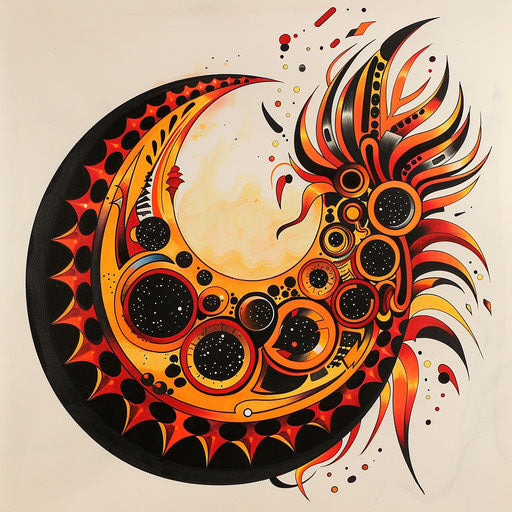 Pop art tattoo sketch of a stylized eclipse with bold graphic patterns ...