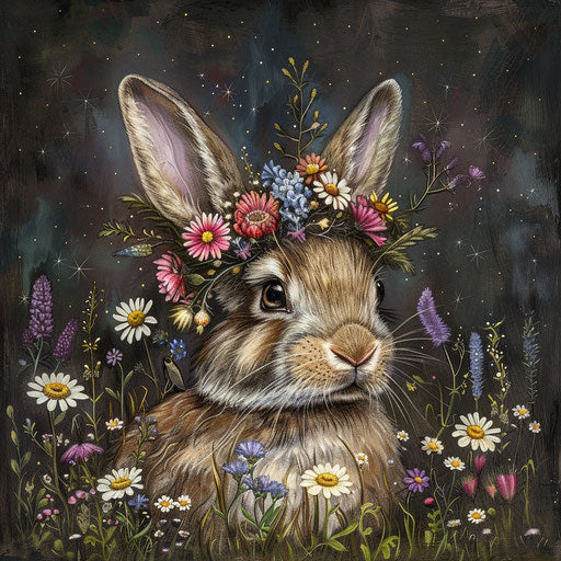 The flowery rabbit and its royal crown in its meadow domain – IMAGELLA