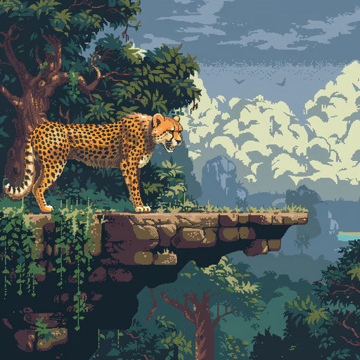 Pixel art scene of a cheetah in a classic video game – IMAGELLA